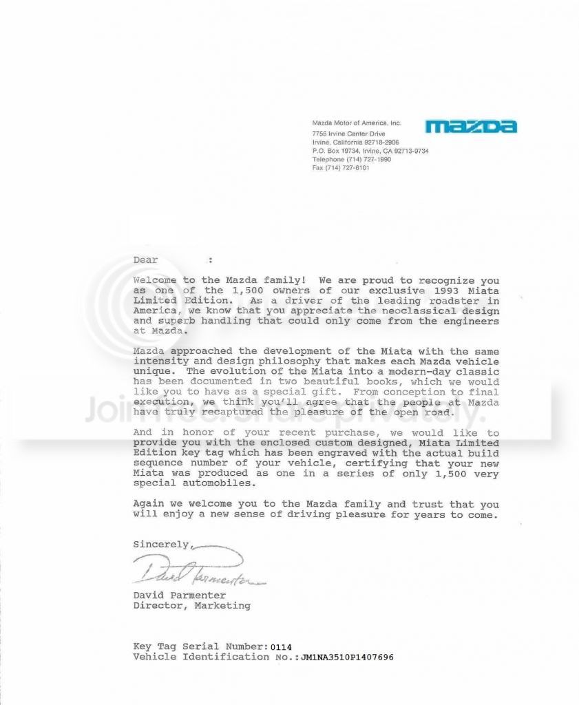 MX-5 Miata Forum - Post your window stickers and other rare documents here